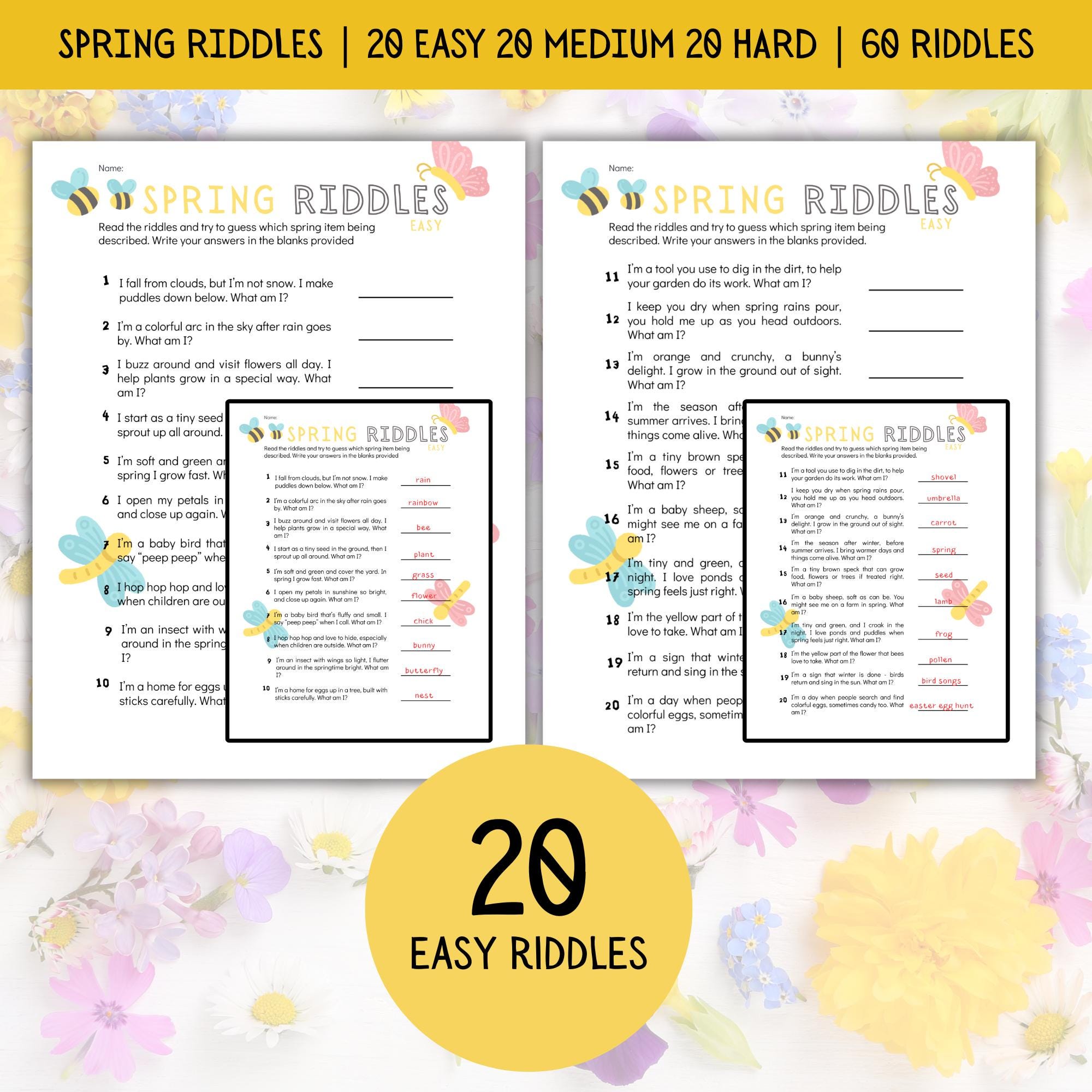 Spring Riddles Printable – 60 Riddles With Answers (digital Download ...