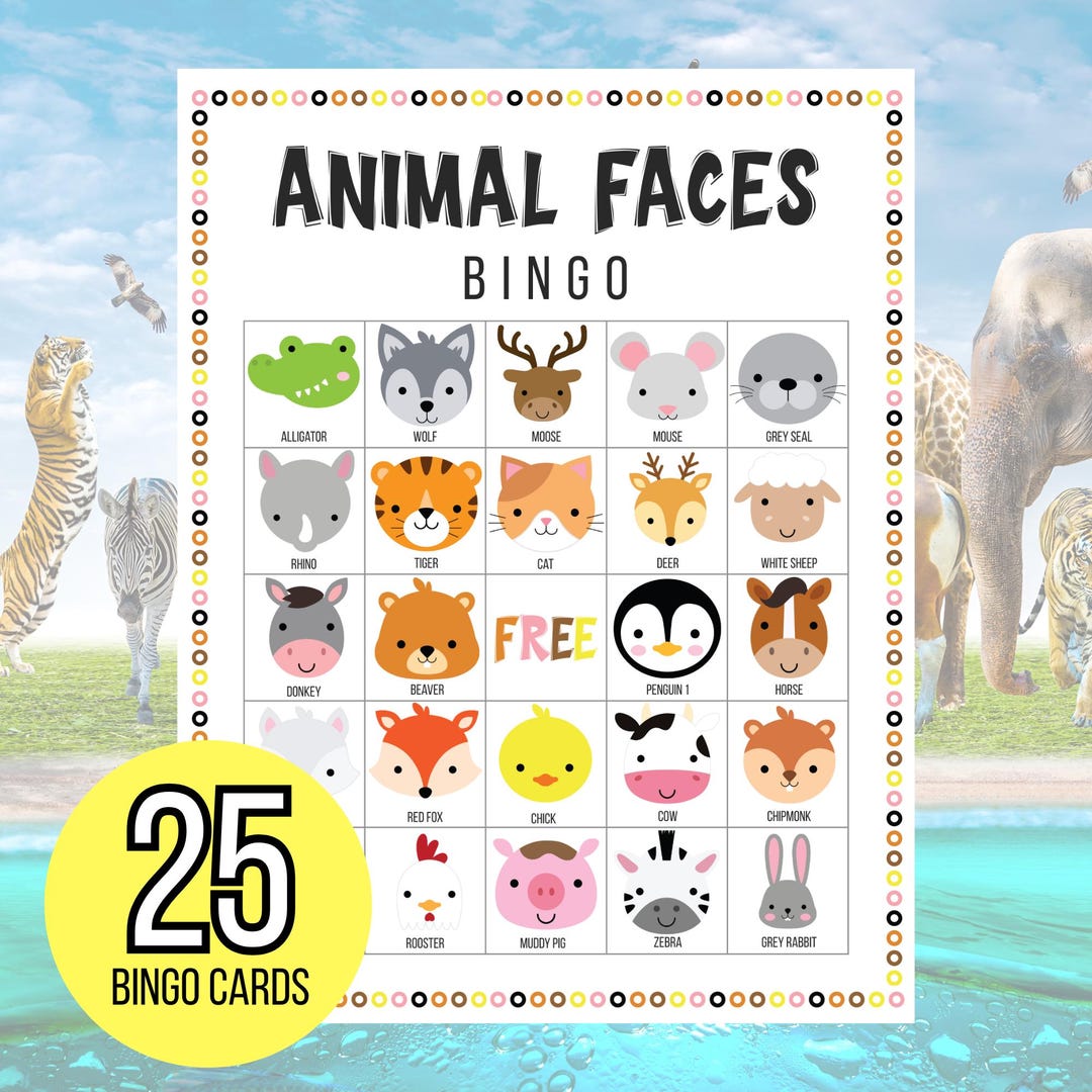Animal BINGO | Animal Face BINGO | Party Bingo for Kids | Stuffed ...