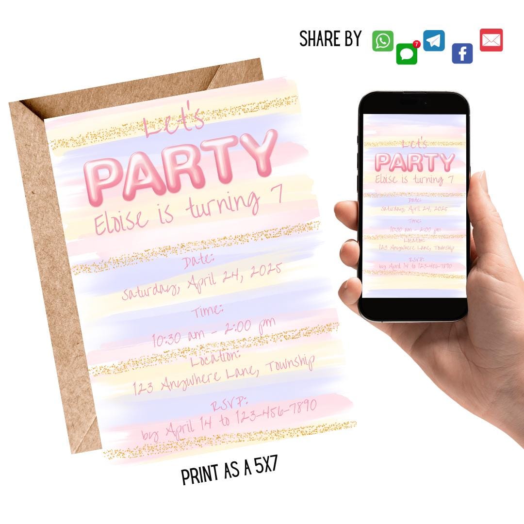 Let's Party | Birthday Party Invitation | Girls Birthday Party ...