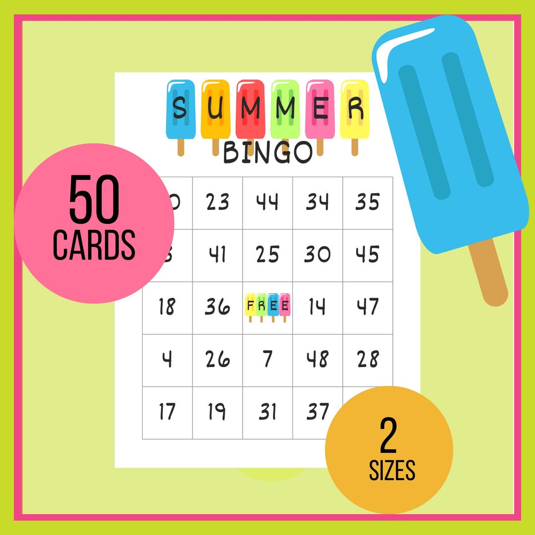 Summer Bingo Game: 50 Printable Cards, BBQ Party Activity (digital ...