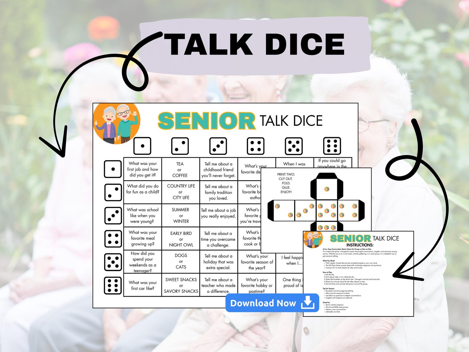 Senior Talk Dice Game: Memory & Storytelling Prompts (PDF Download) - Etsy