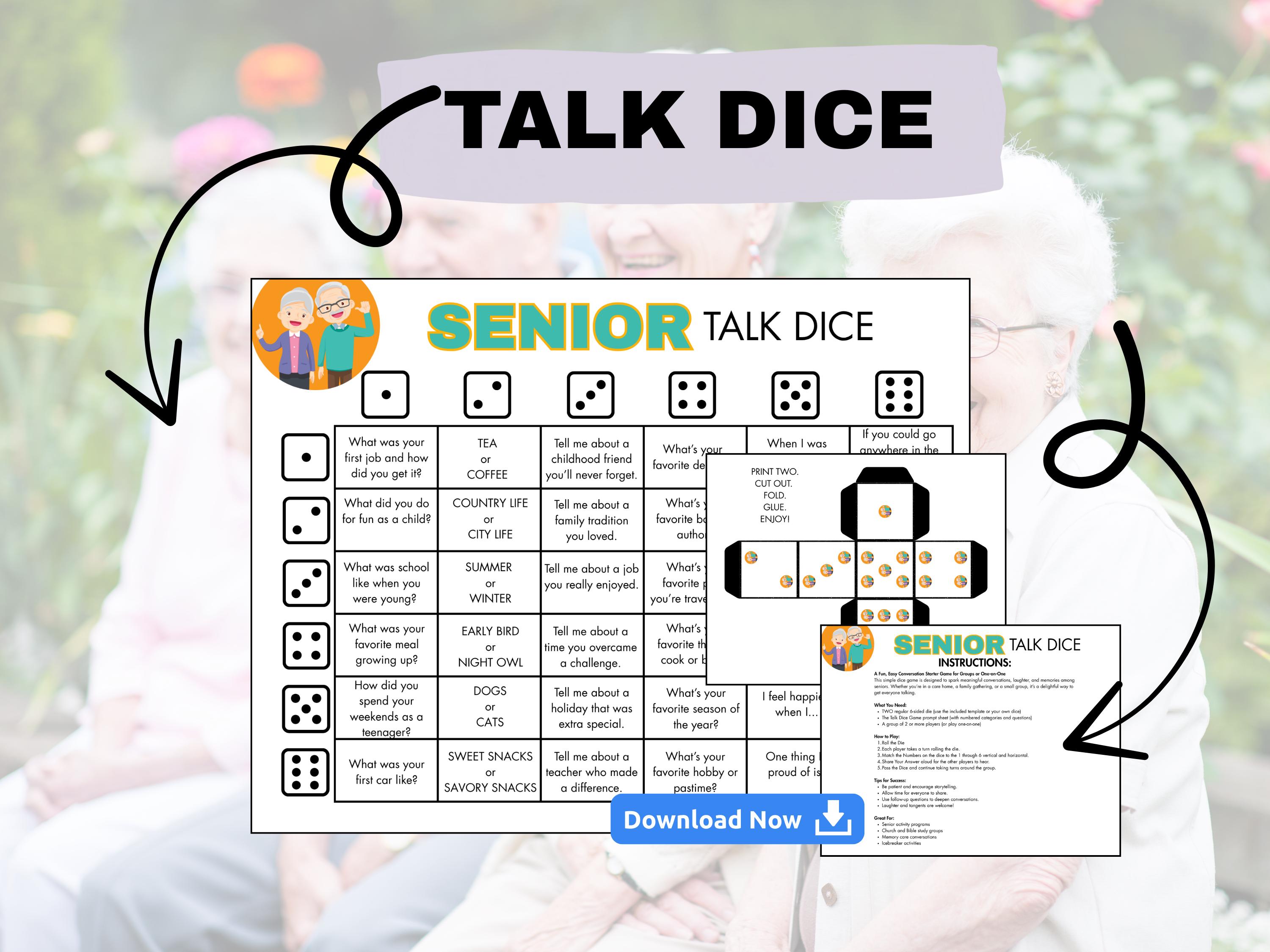 Senior Talk Dice Game: Memory & Storytelling Prompts (PDF Download) - Etsy