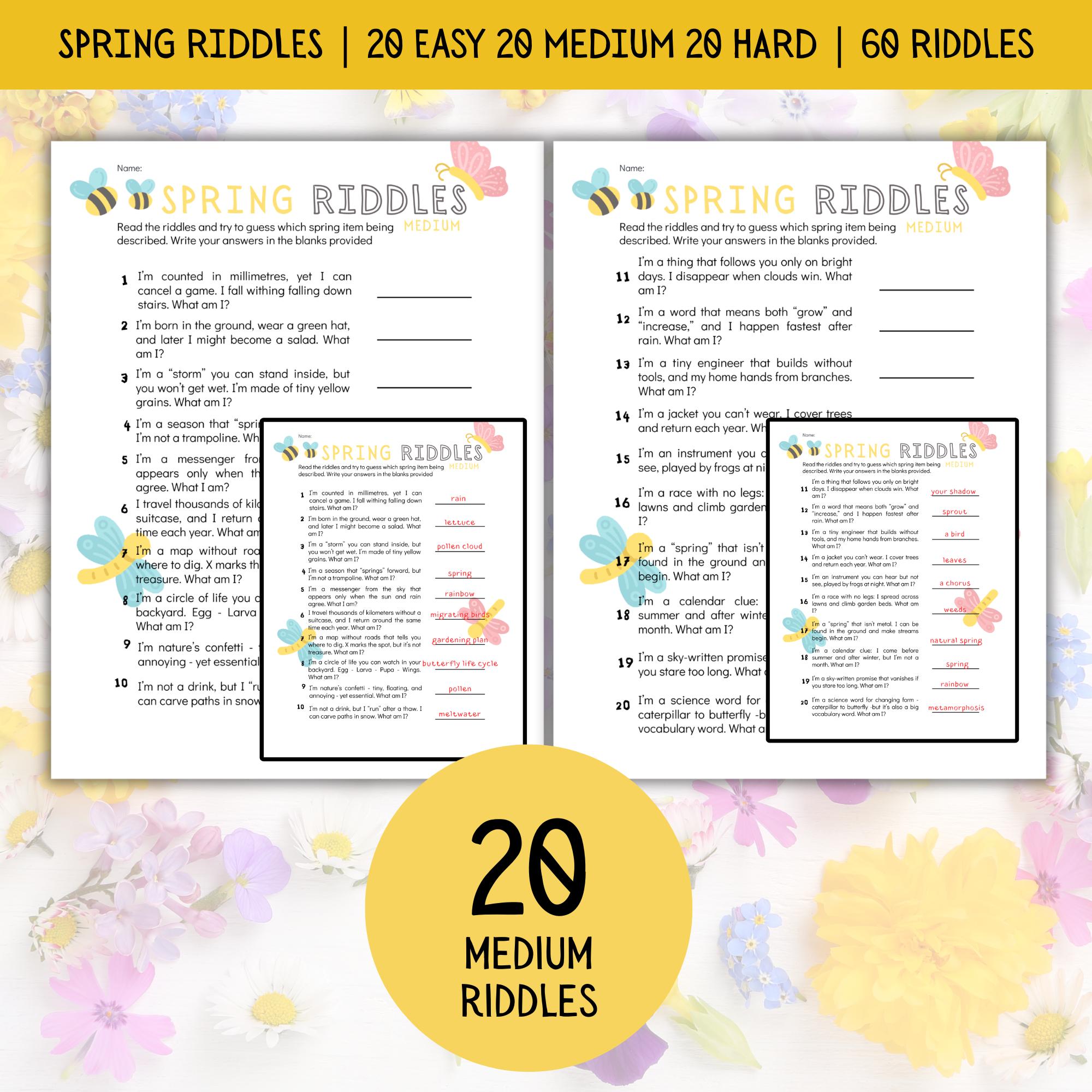 Spring Riddles Printable – 60 Riddles With Answers (digital Download ...