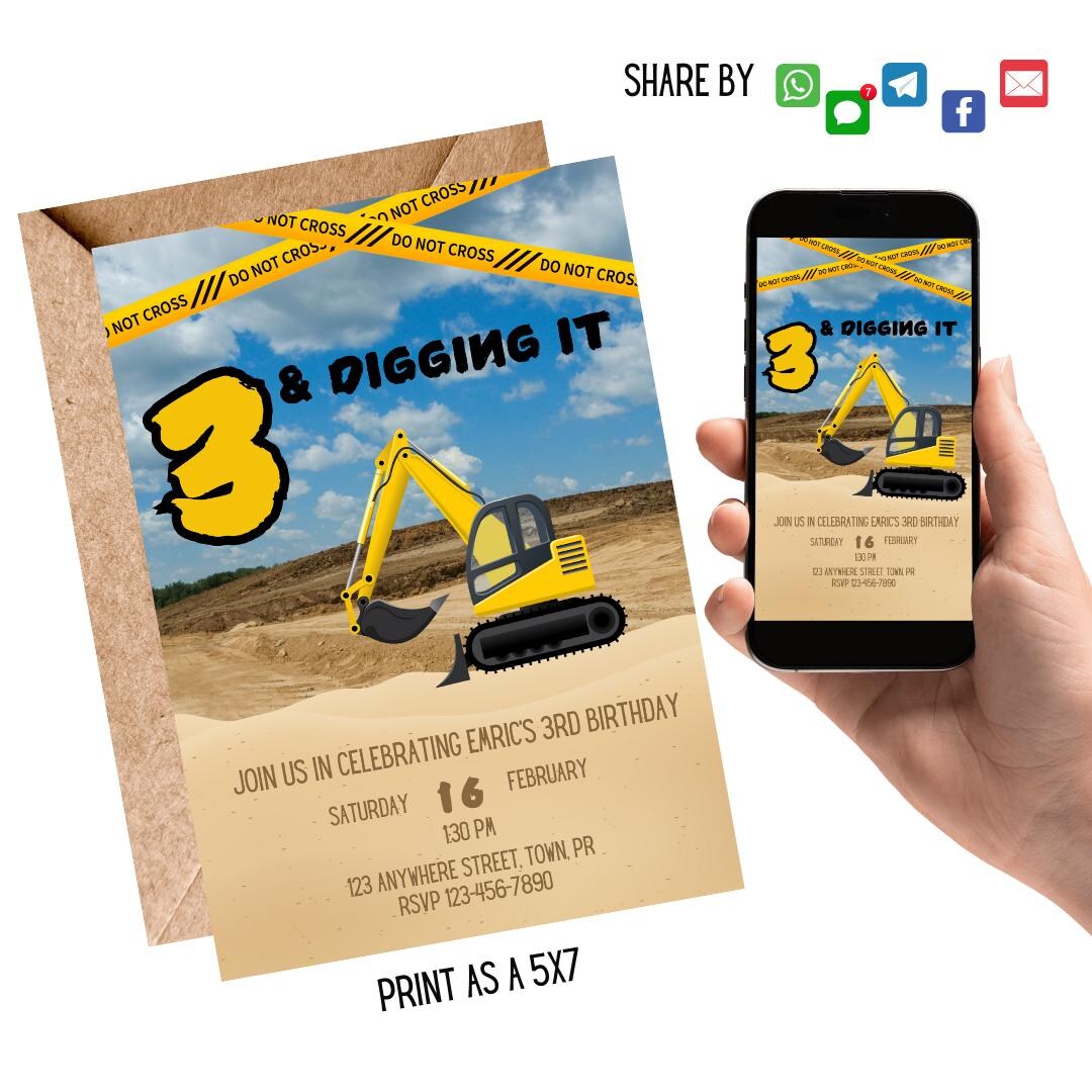 Digging Birthday Party Invitation Digging Being 3 4th Birthday Invite ...