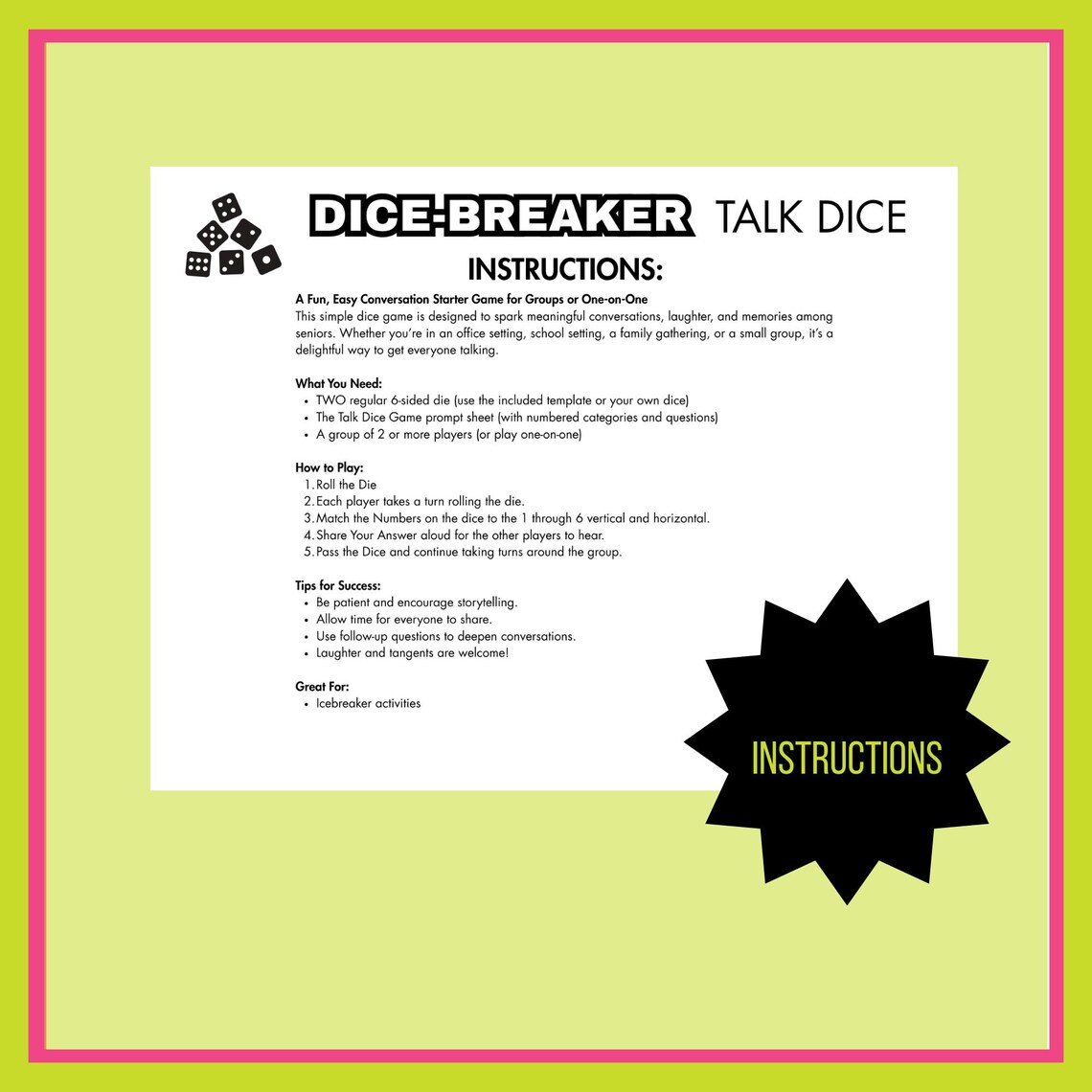 Printable Dice Breaker Game: 36 Icebreaker Questions, DIY Dice (digital ...