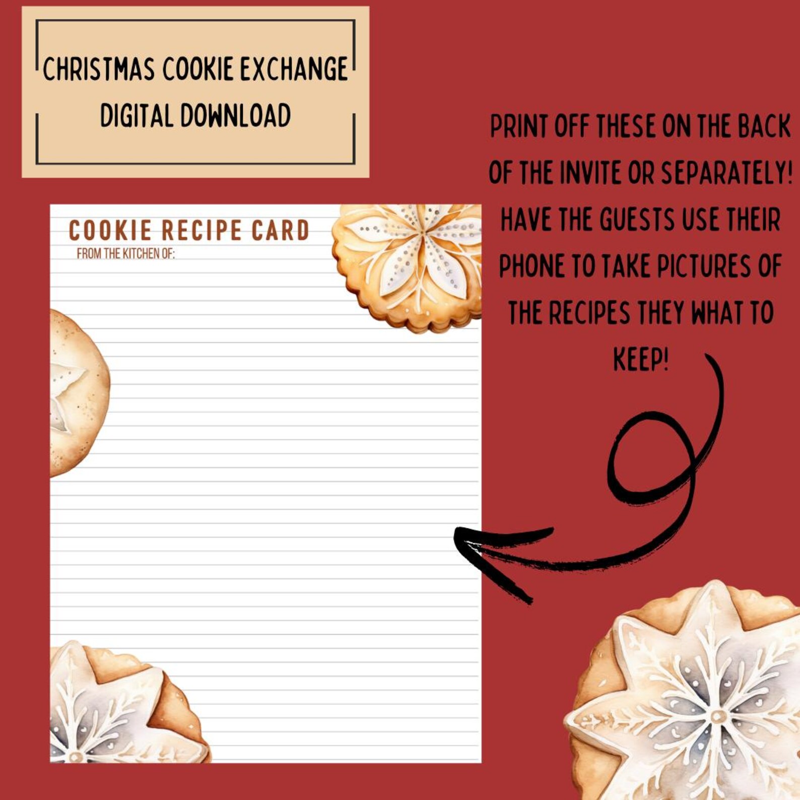 Cookie Exchange Invitation Set: Editable Recipe & Award Cards (digital ...