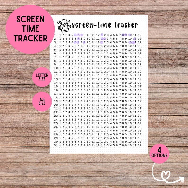 Screen Time Tracker Printable | Digital Download | Kids Screen Time Log ...