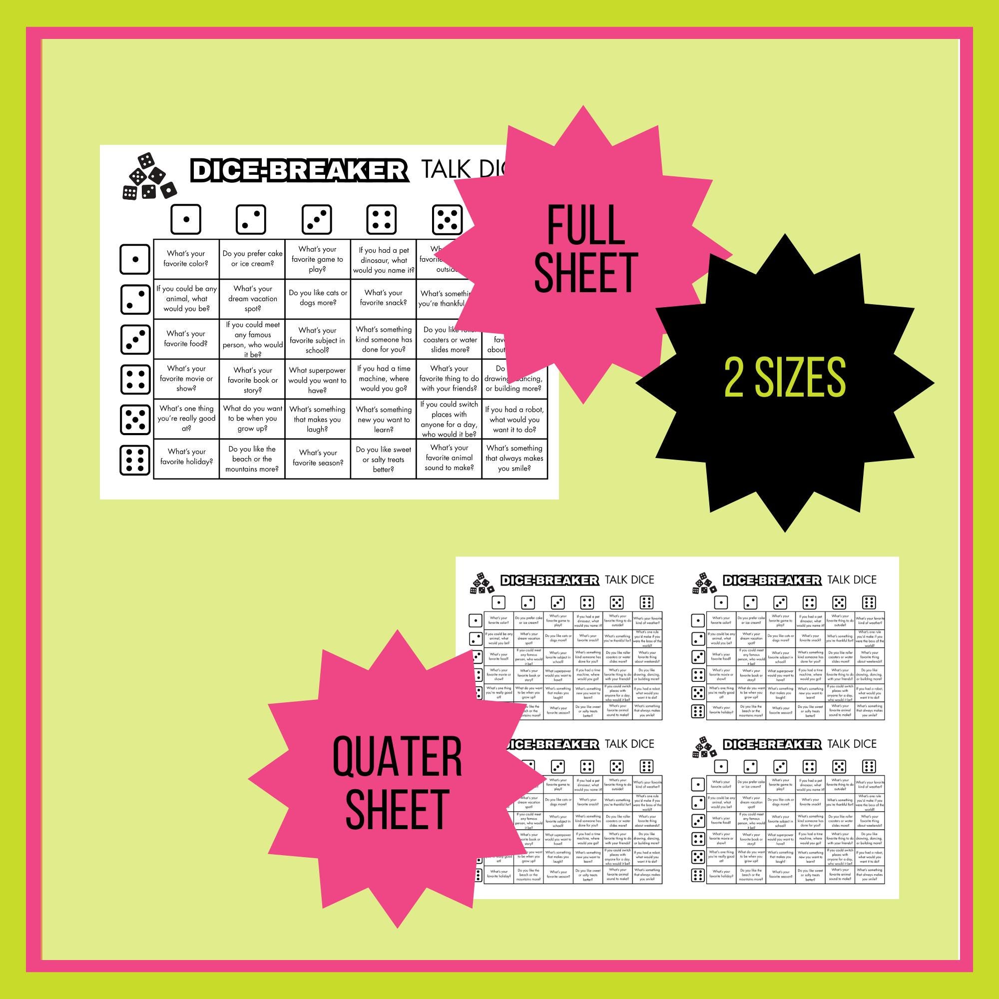Printable Dice Breaker Game: 36 Icebreaker Questions, DIY Dice (digital ...