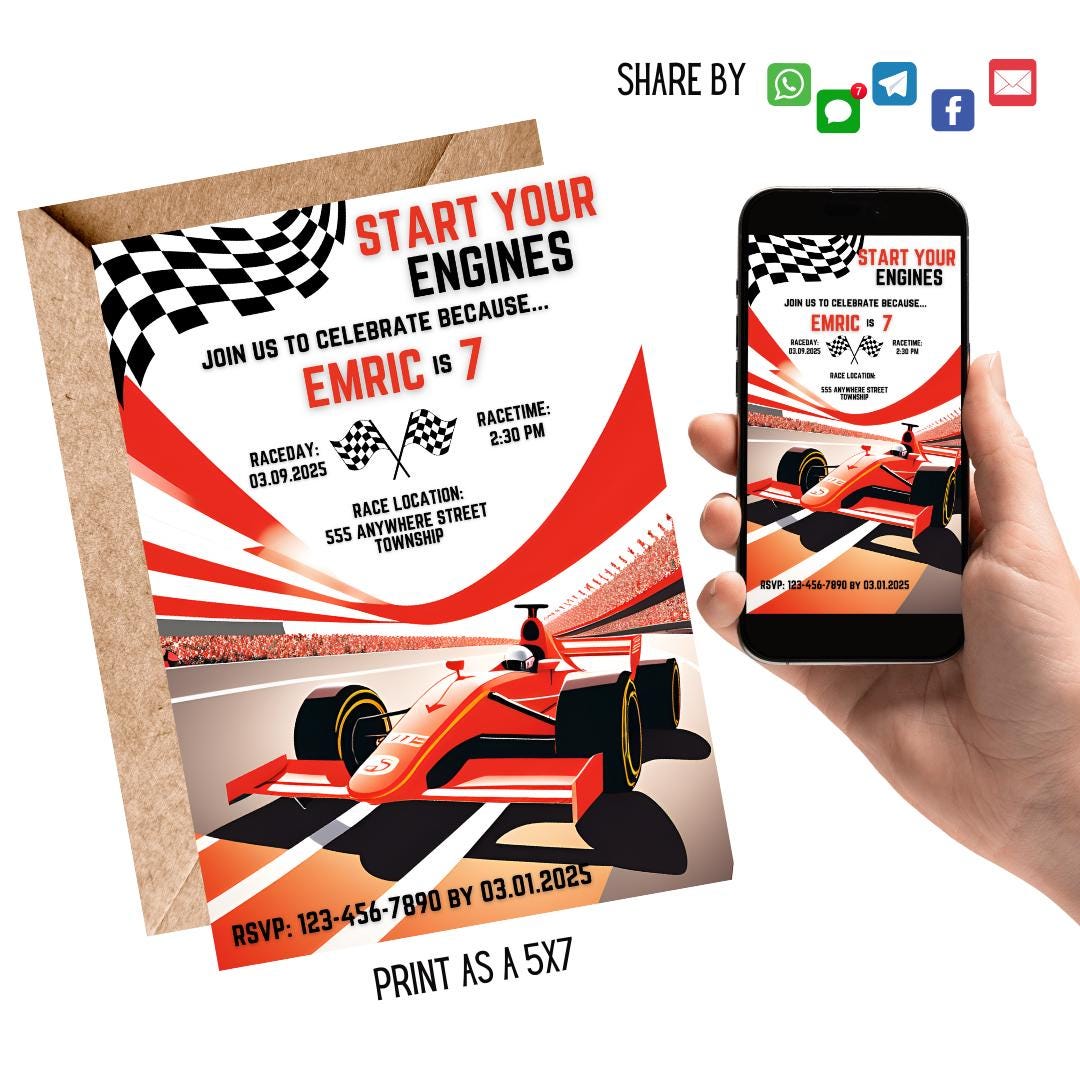 Editable Race Car Birthday Invitation: Sports Car Party (digital ...