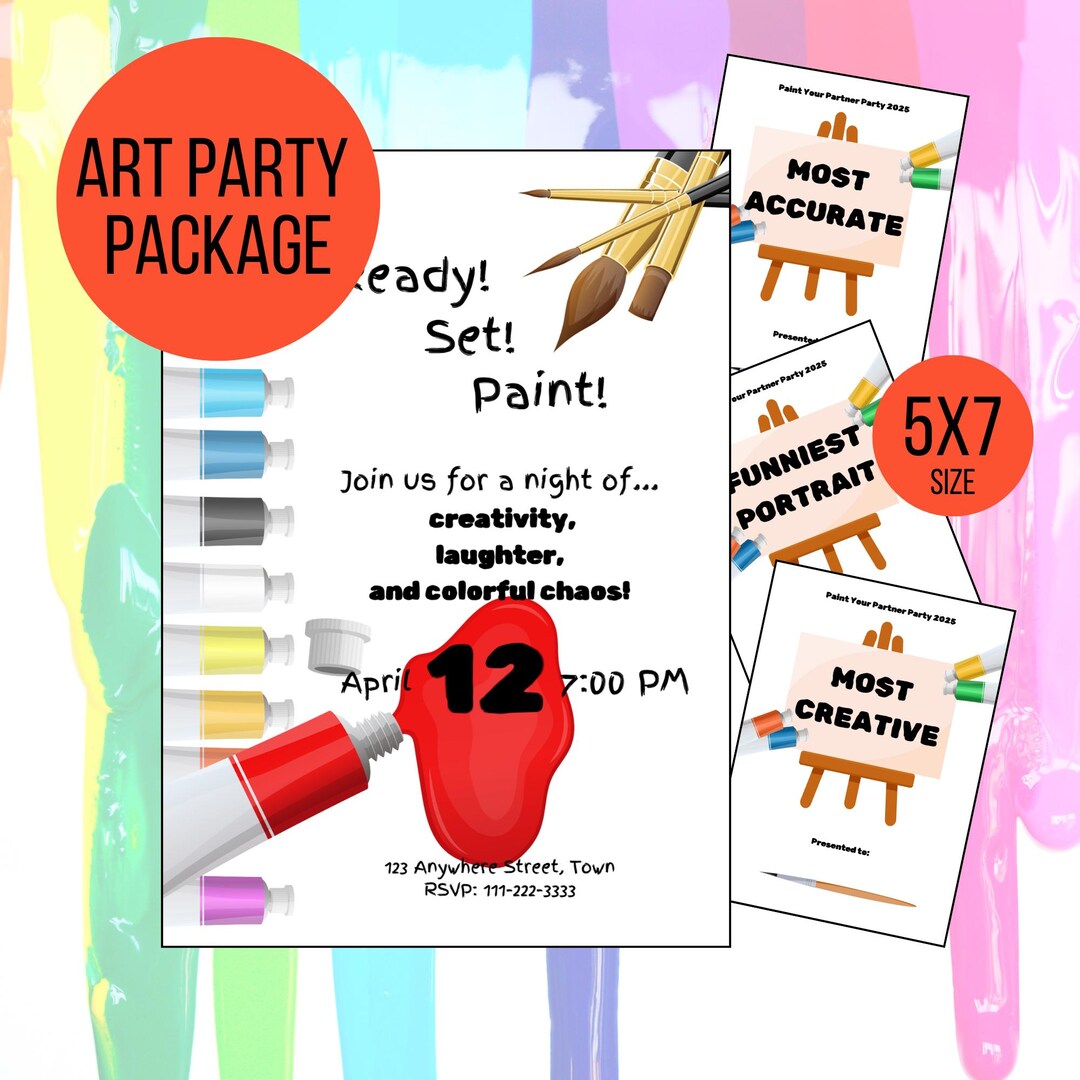 Editable Art Party Invitation & Awards: Printable Canva Template (PDF ...