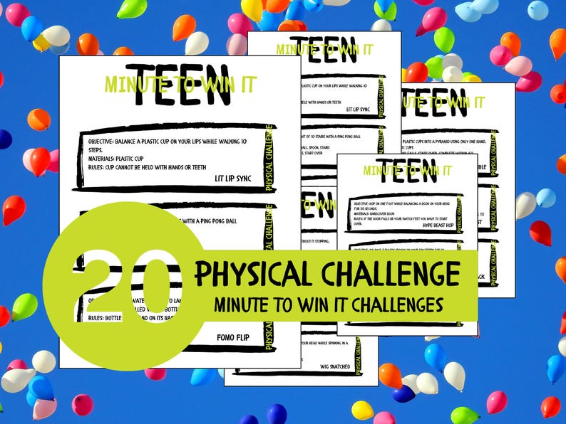 Teen Minute to Win It Challenges: Printable Party Game (PDF Download ...