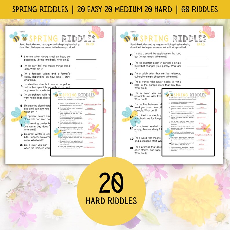 Spring Riddles Printable – 60 Riddles With Answers (digital Download ...