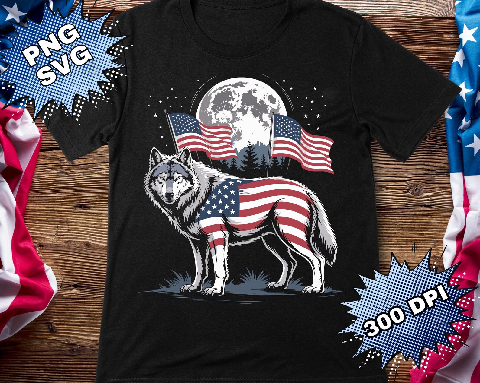 4th of July Wolf PNG, American Flag Png, Howling Wolves Png, Patriotic ...