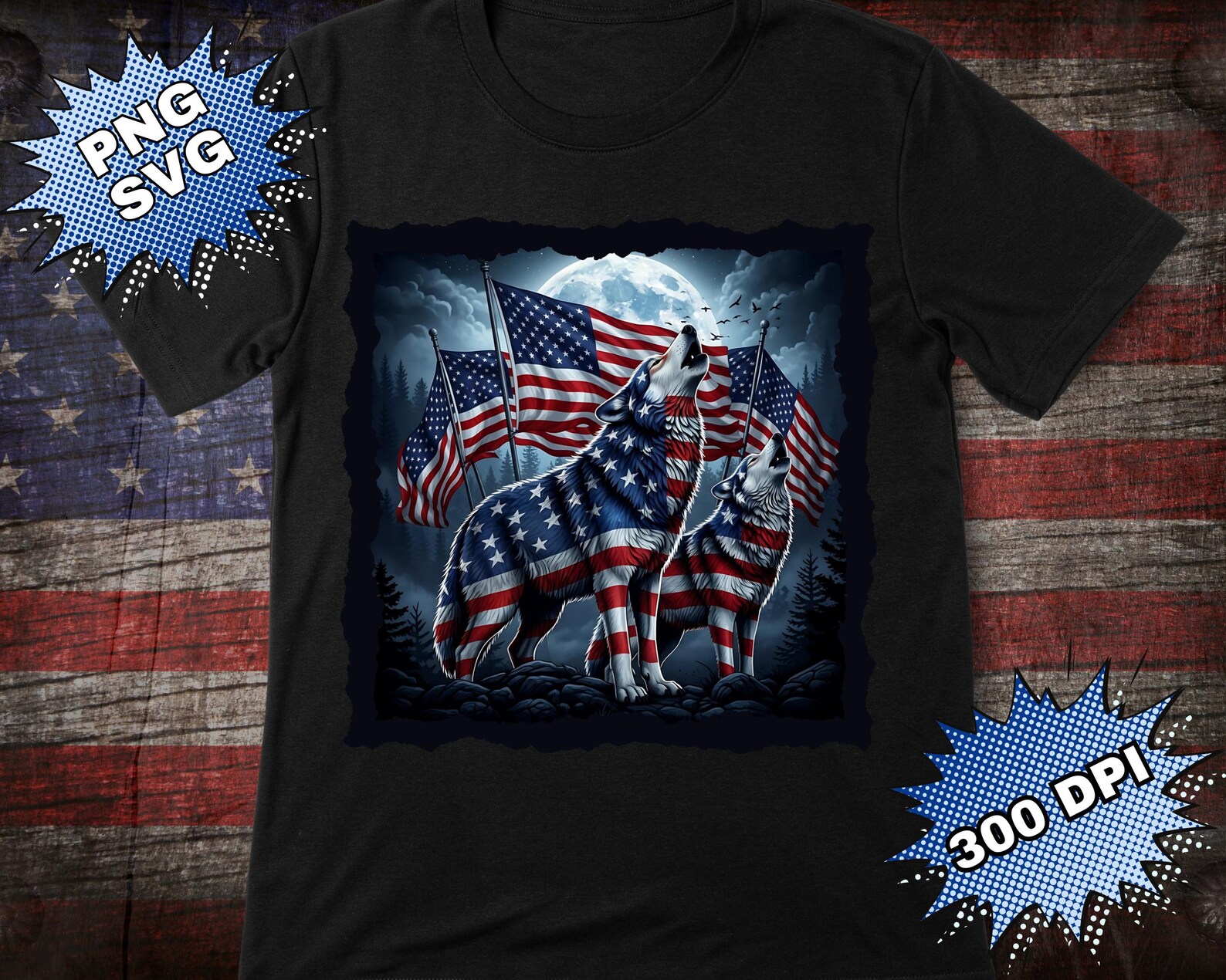 4th of July Wolf PNG, American Flag Png, Howling Wolves Png, Patriotic ...