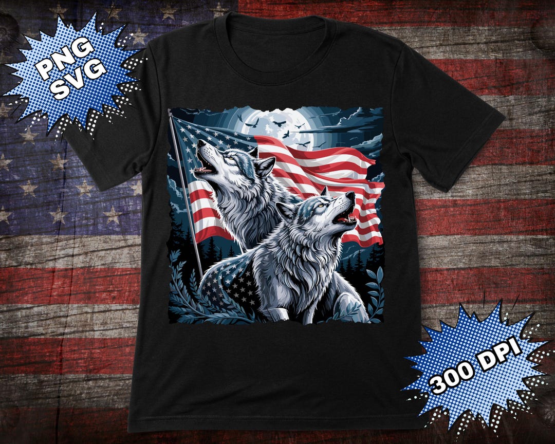 4th of July Wolf PNG, American Flag Png, Howling Wolves Png, Patriotic ...