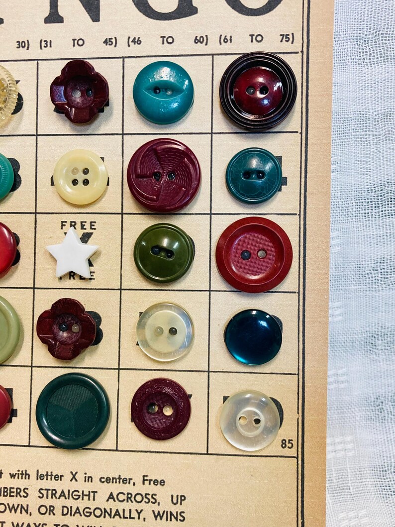 Vintage Button BINGO Card Assemblage, Holiday Decor Mixed Button ...