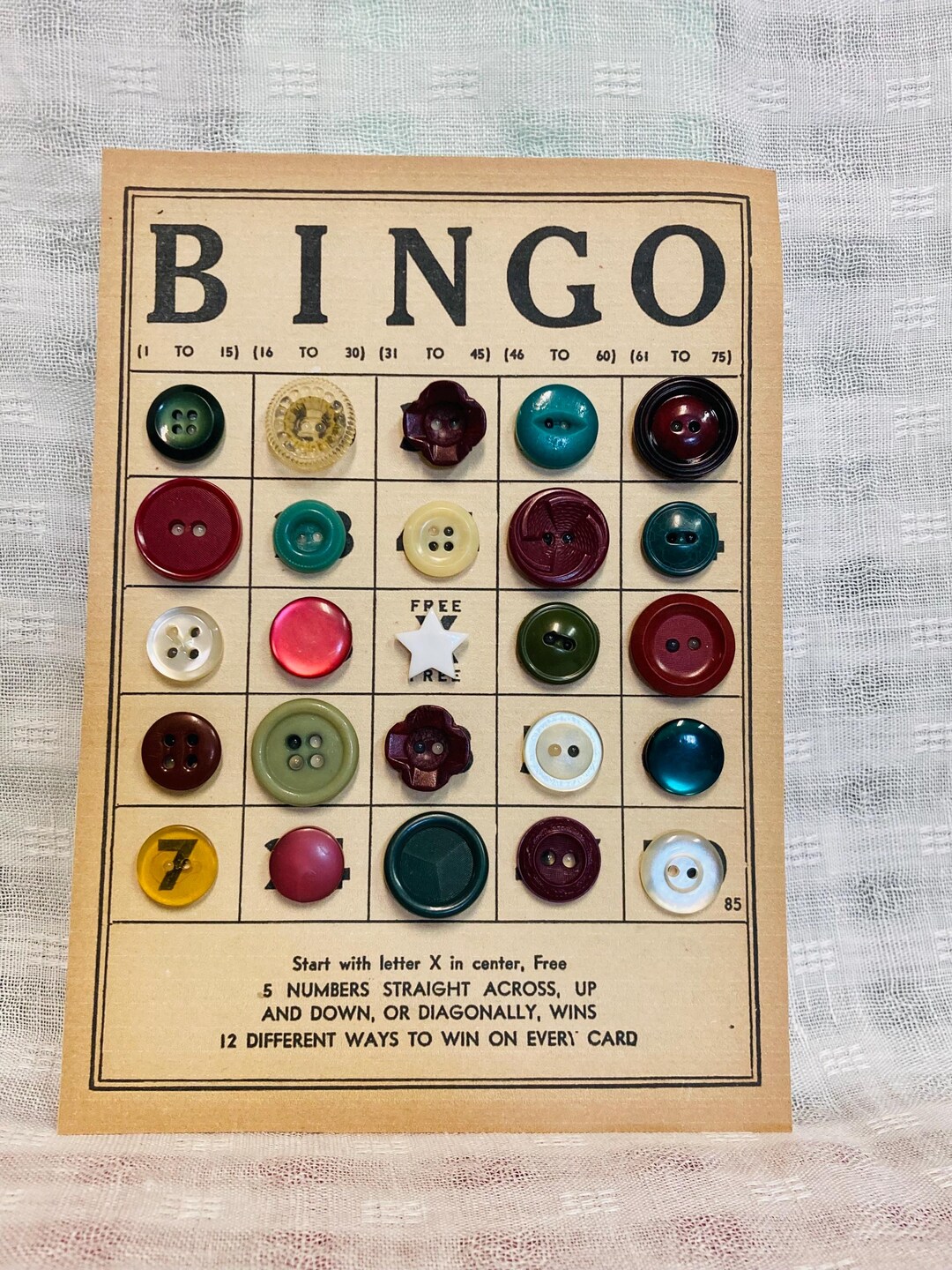 Vintage Button BINGO Card Assemblage, Holiday Decor Mixed Button ...