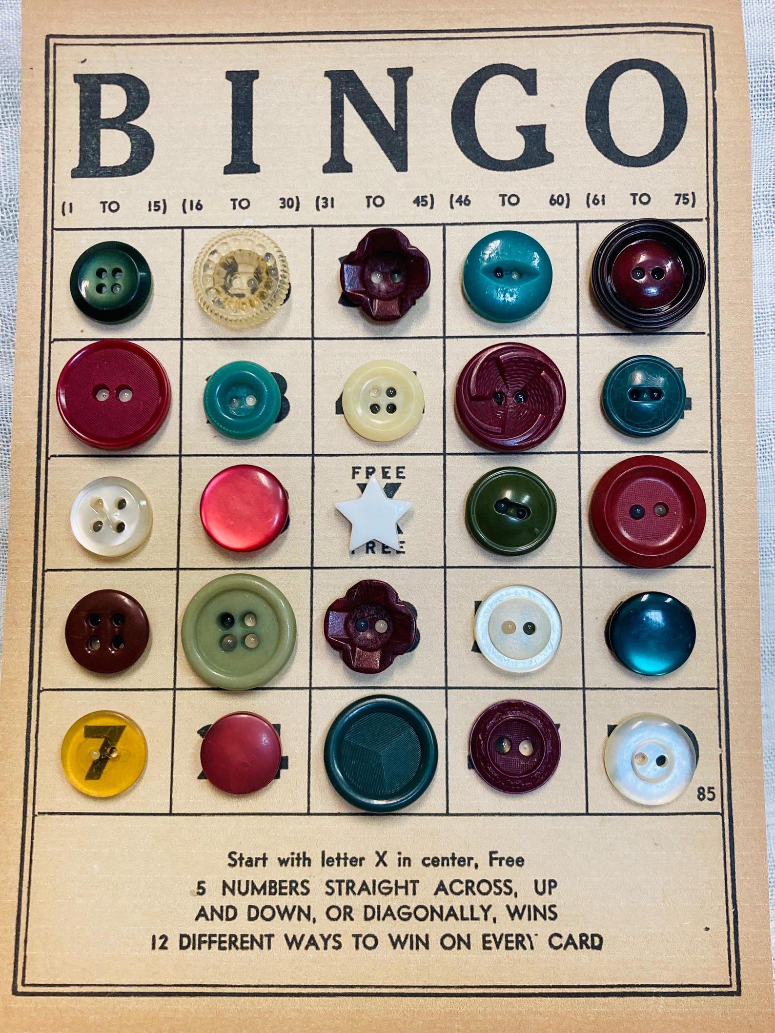 Vintage Button BINGO Card Assemblage, Holiday Decor Mixed Button ...