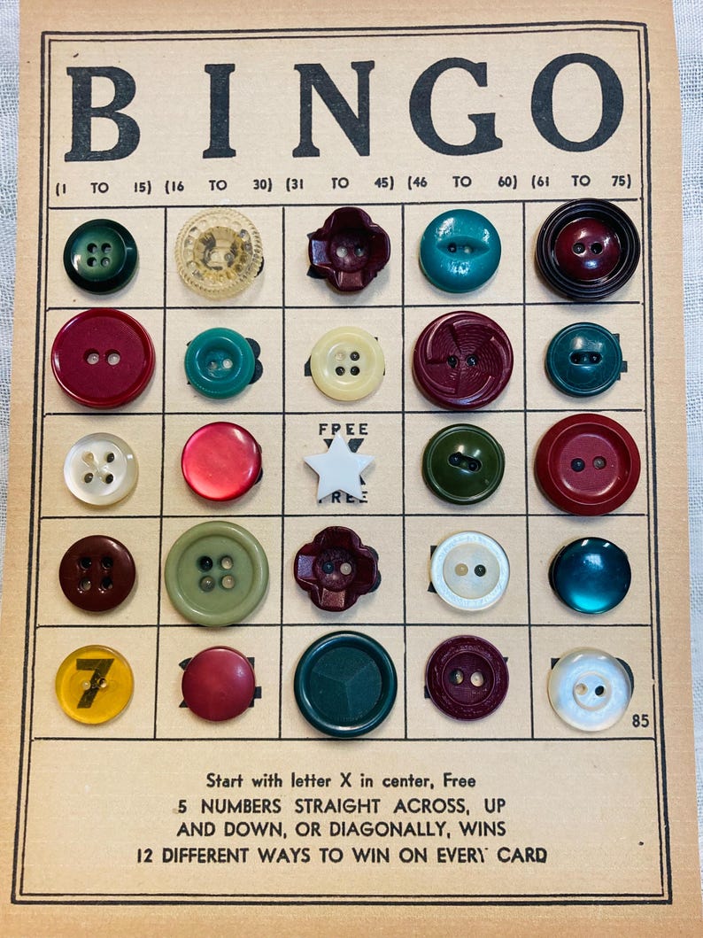 Vintage Button BINGO Card Assemblage, Holiday Decor Mixed Button ...