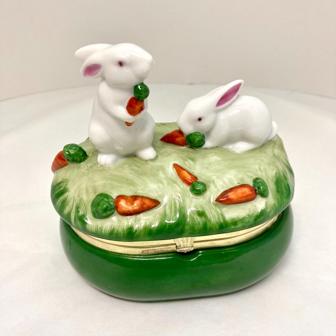 Vintage Ceramic Hinged Lid Box With Rabbits, VTG Takahashi Oval Easter ...