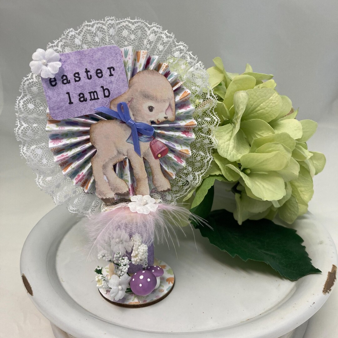 Easter Lamb Spool Decor, Vintage Kitsch Style Holiday Arrangement, Lil ...