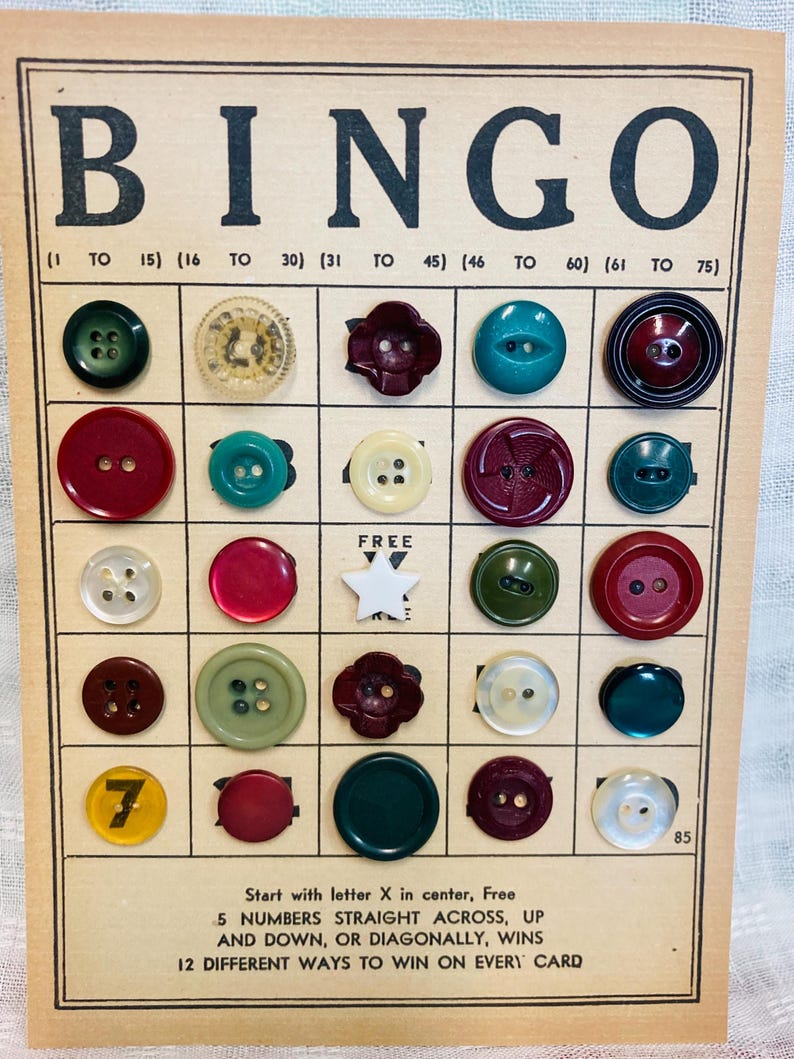 Vintage Button BINGO Card Assemblage, Holiday Decor Mixed Button ...