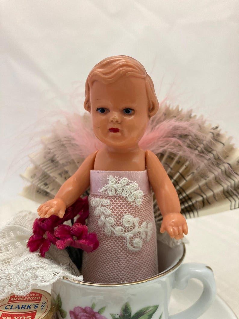 Angel Girl in a Teacup Assemblage Decor, Roses Cup & Saucer With ...