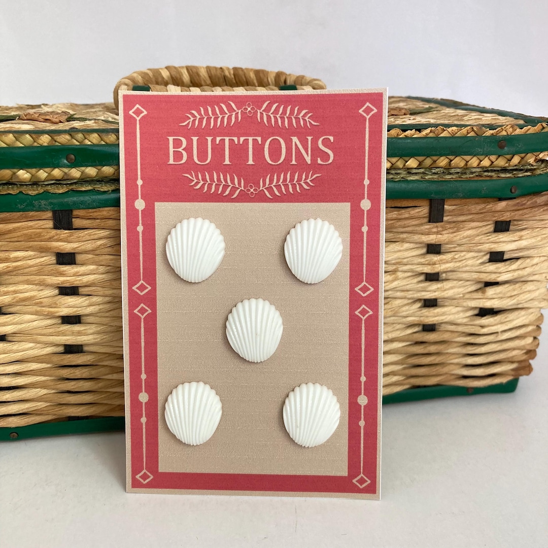 Vintage White Seashell Button Set, Plastic Novelty Summer Dress Blouse ...
