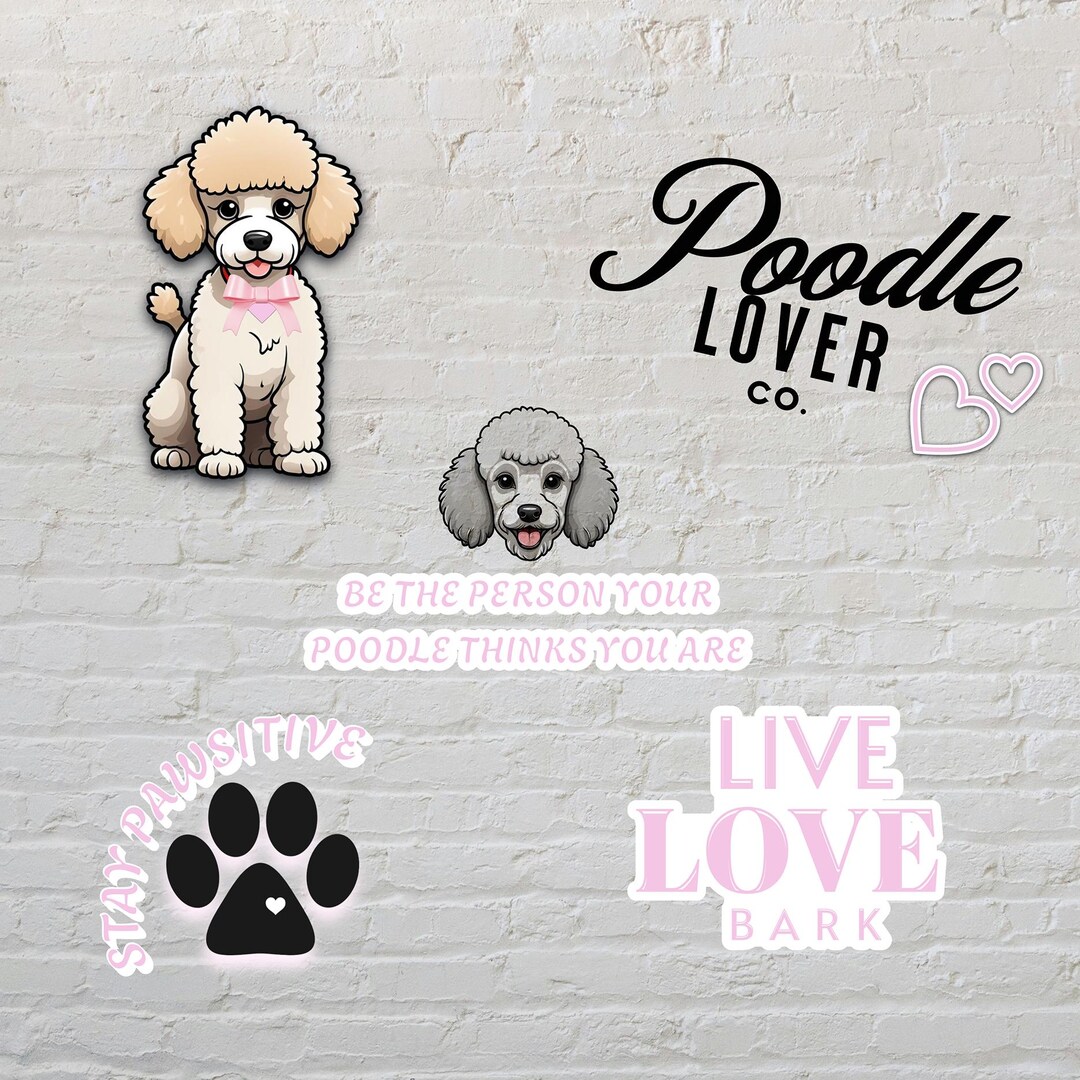 Super Cute Poodle Dog Stickers Dog Lover 5 Pc. Funny Quotes Stickers ...