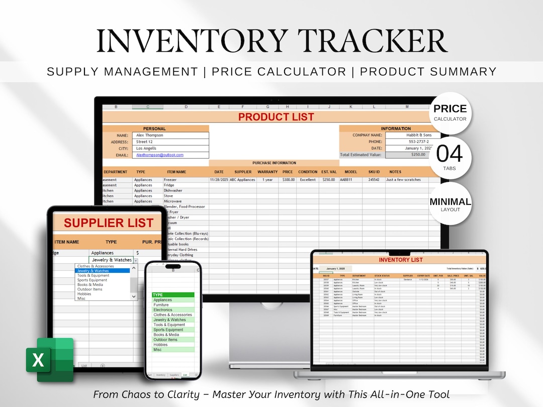 Inventory Tracker Excel Sheet Template, Inventory Tracker Spreadsheet ...