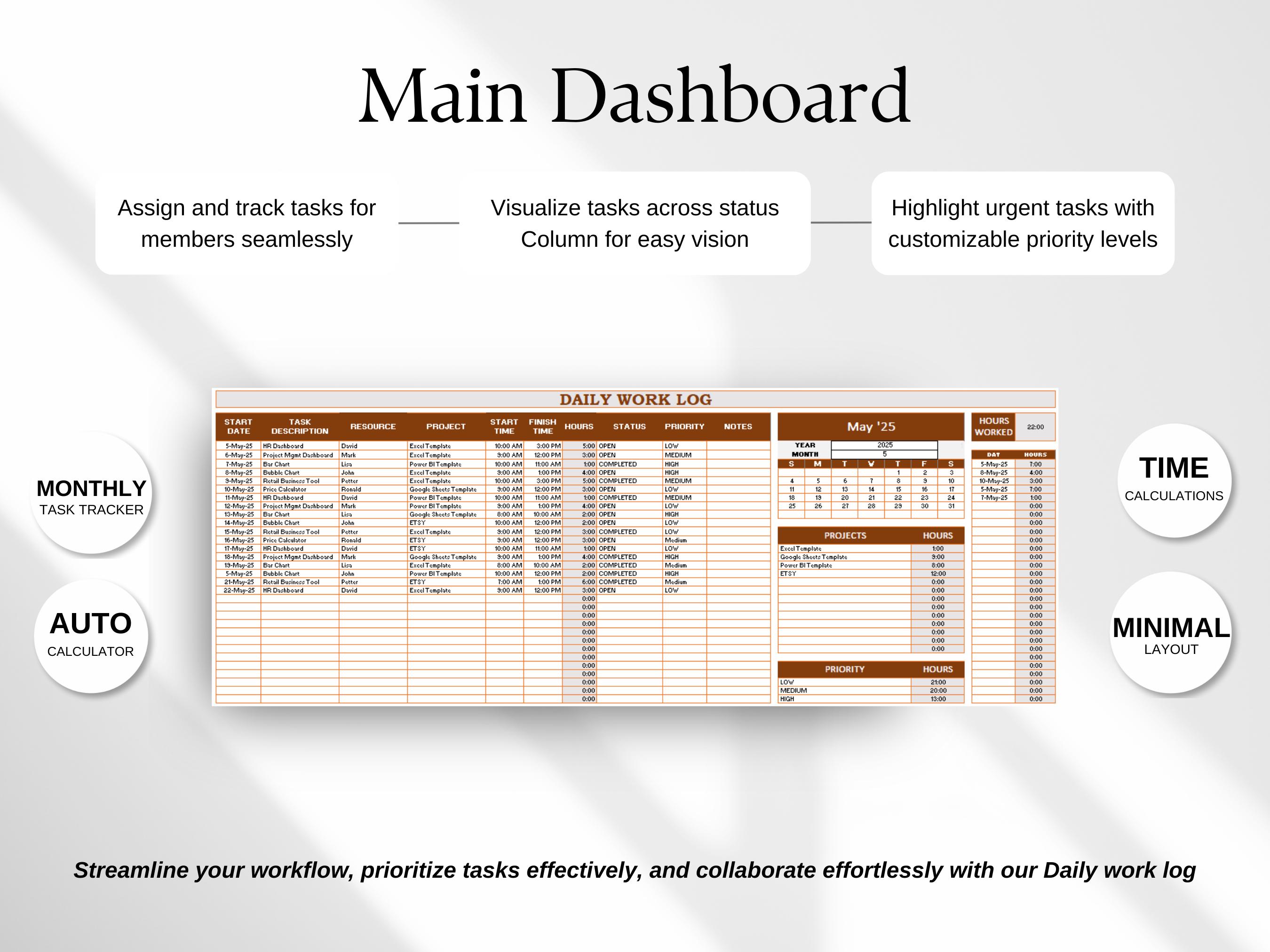 Daily Work Log Excel Spreadsheet, Time Management (digital Download) - Etsy