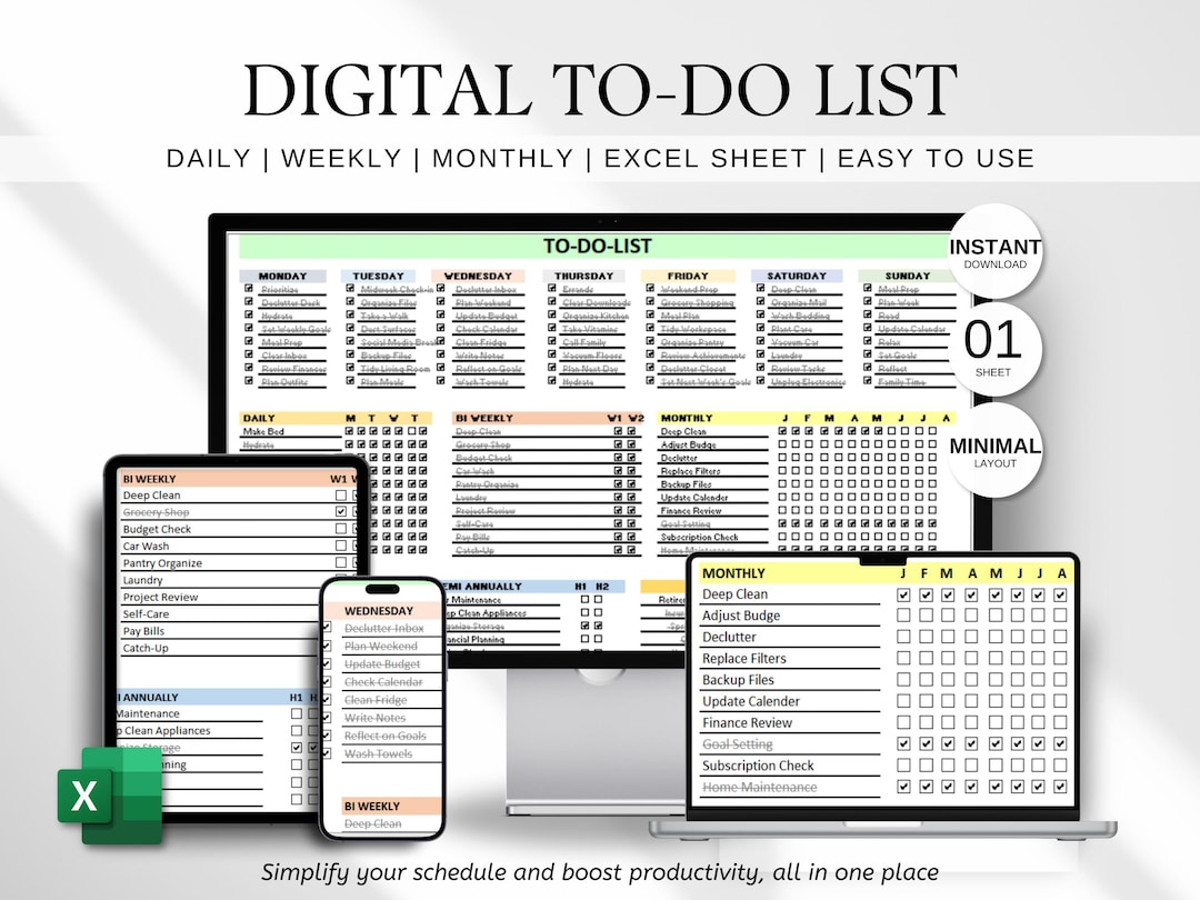 Plantilla de Excel de lista de tareas digitales Lista de verificación ...