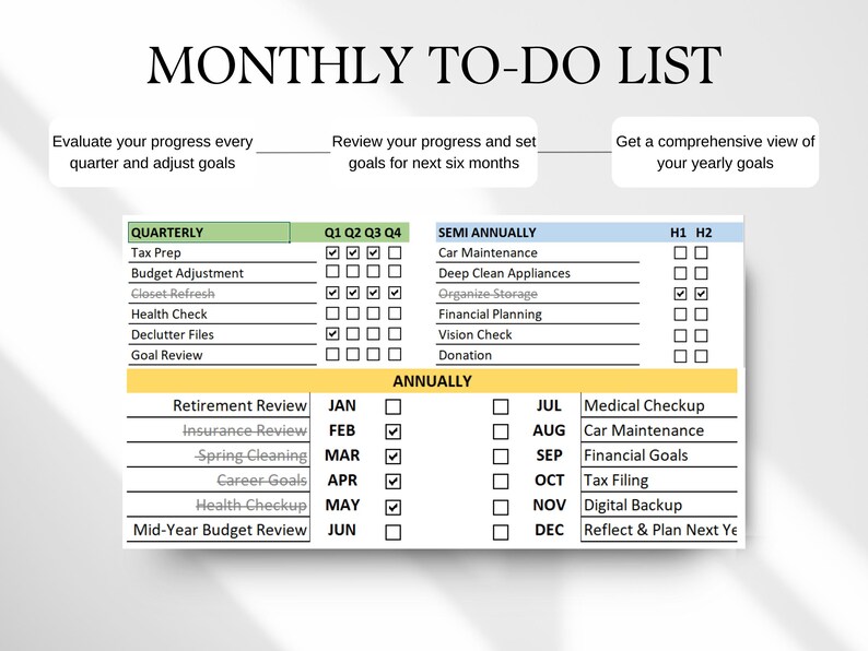 Digital To-do List Excel Template Daily, Weekly, Monthly, Quarterly ...