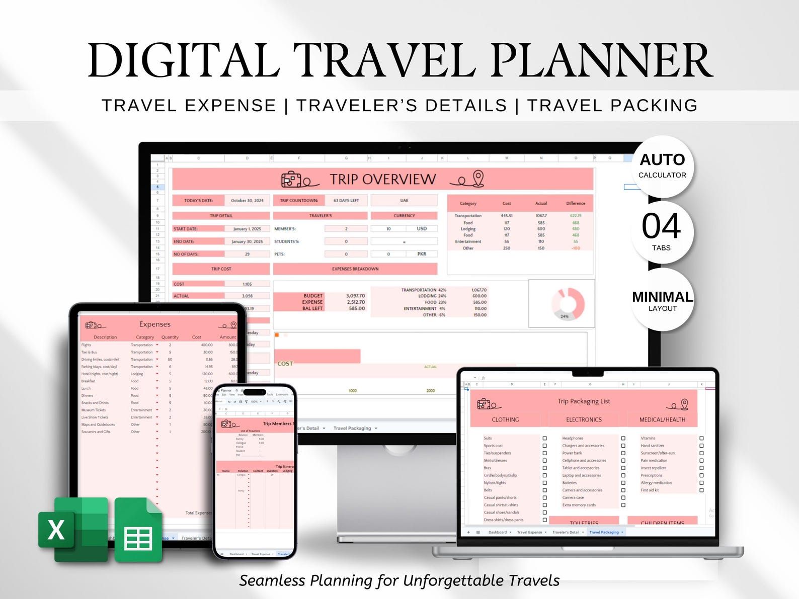 Travel Planner Excel, Travel Planner Spreadsheet, Digital Holiday Plan ...