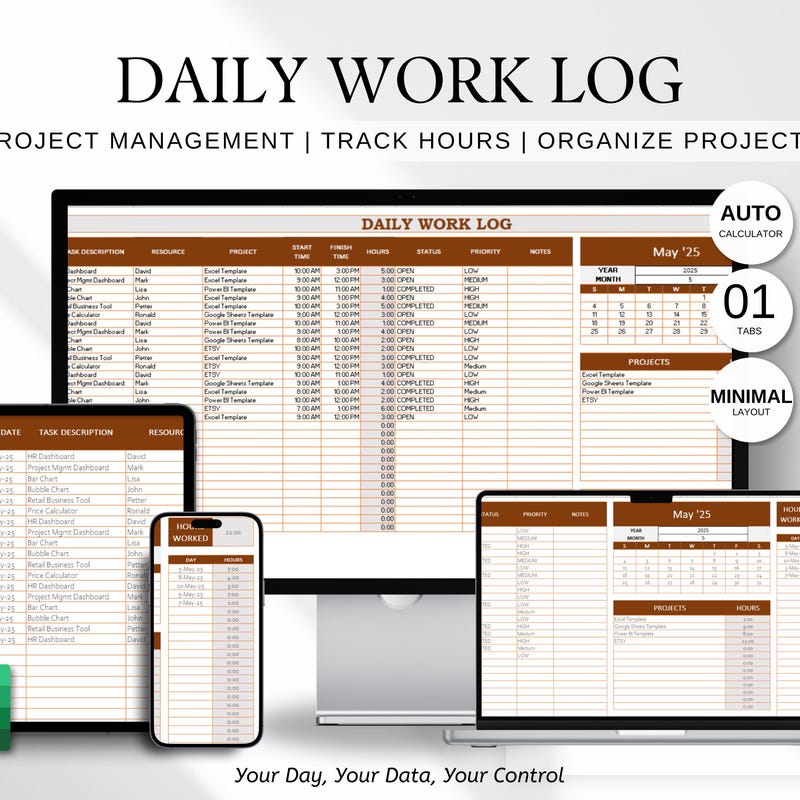 Daily Work Log Template - Etsy