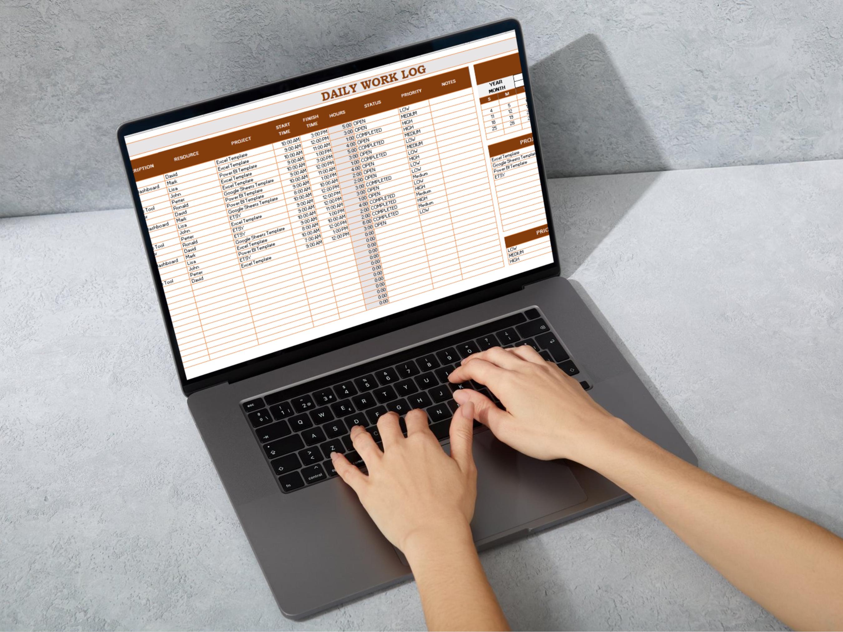 Daily Work Log Excel Spreadsheet, Excel Daily Work Log Template, Daily ...
