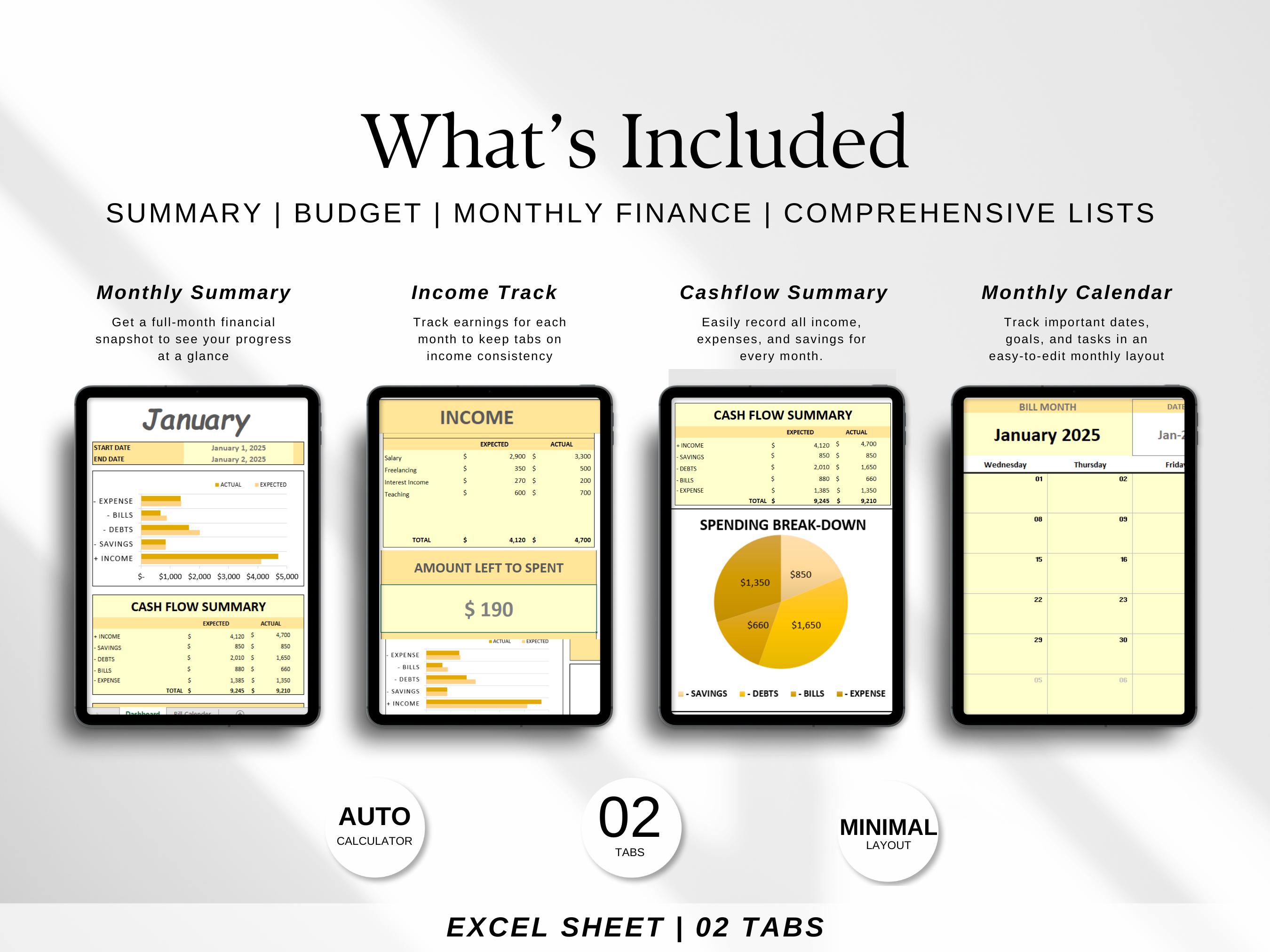 Monthly Budget Excel Template, Finance Tracker (digital Download) - Etsy