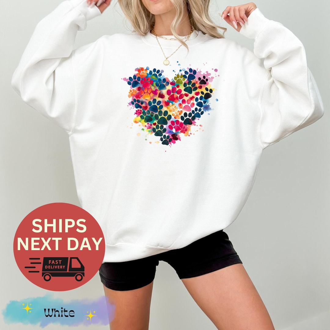 Colorful Paw Print Sweatshirt, Paw Print Heart Hoodie, Heart Paws ...