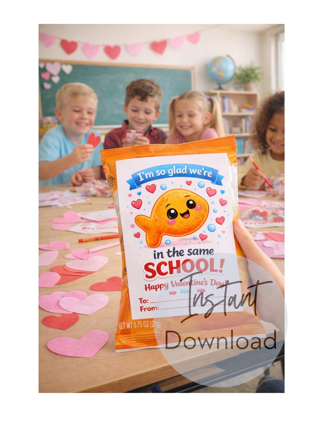 Printable Goldfish Kids Valentine's Day Class Exchange Cards, Goldfish ...
