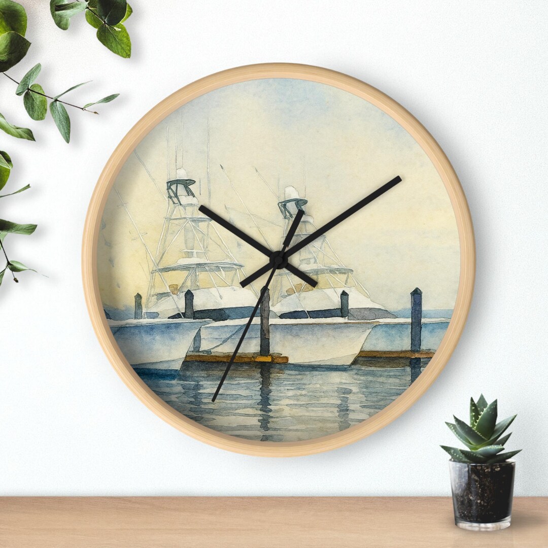 Wall Clock - Docked Boats , Coastal Decor, Boat Clock, Waterfront Home ...