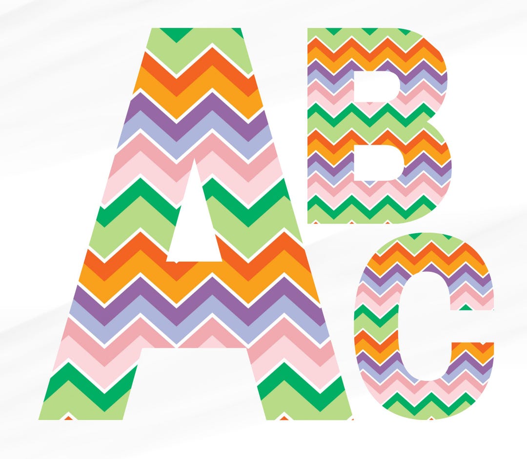 Easter Chevron Pattern PNG Alphabet Letters A-Z, Numbers 0-9 Printable ...