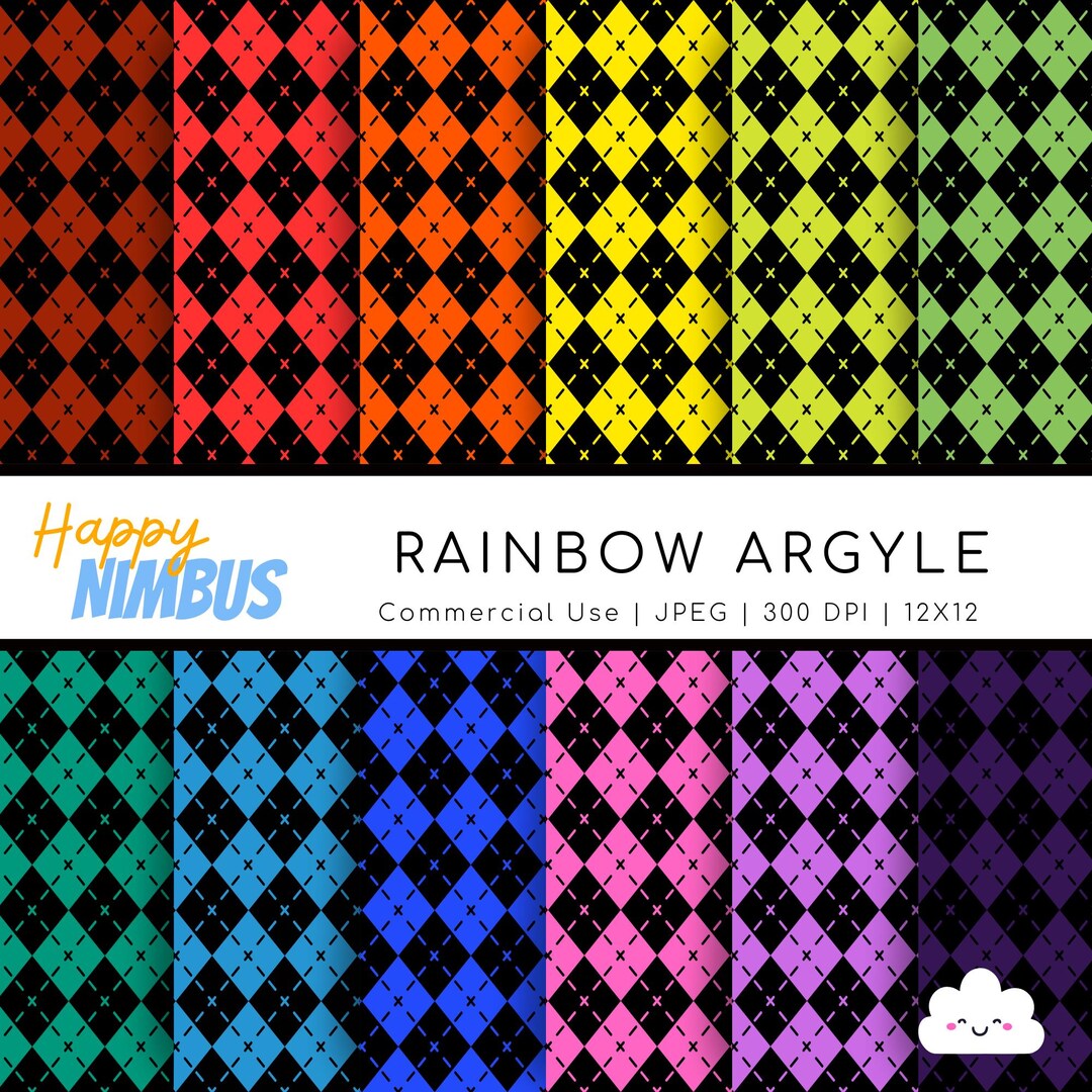 Bright Rainbow Argyle 12 Paper Pack Digital Sublimation Background ...