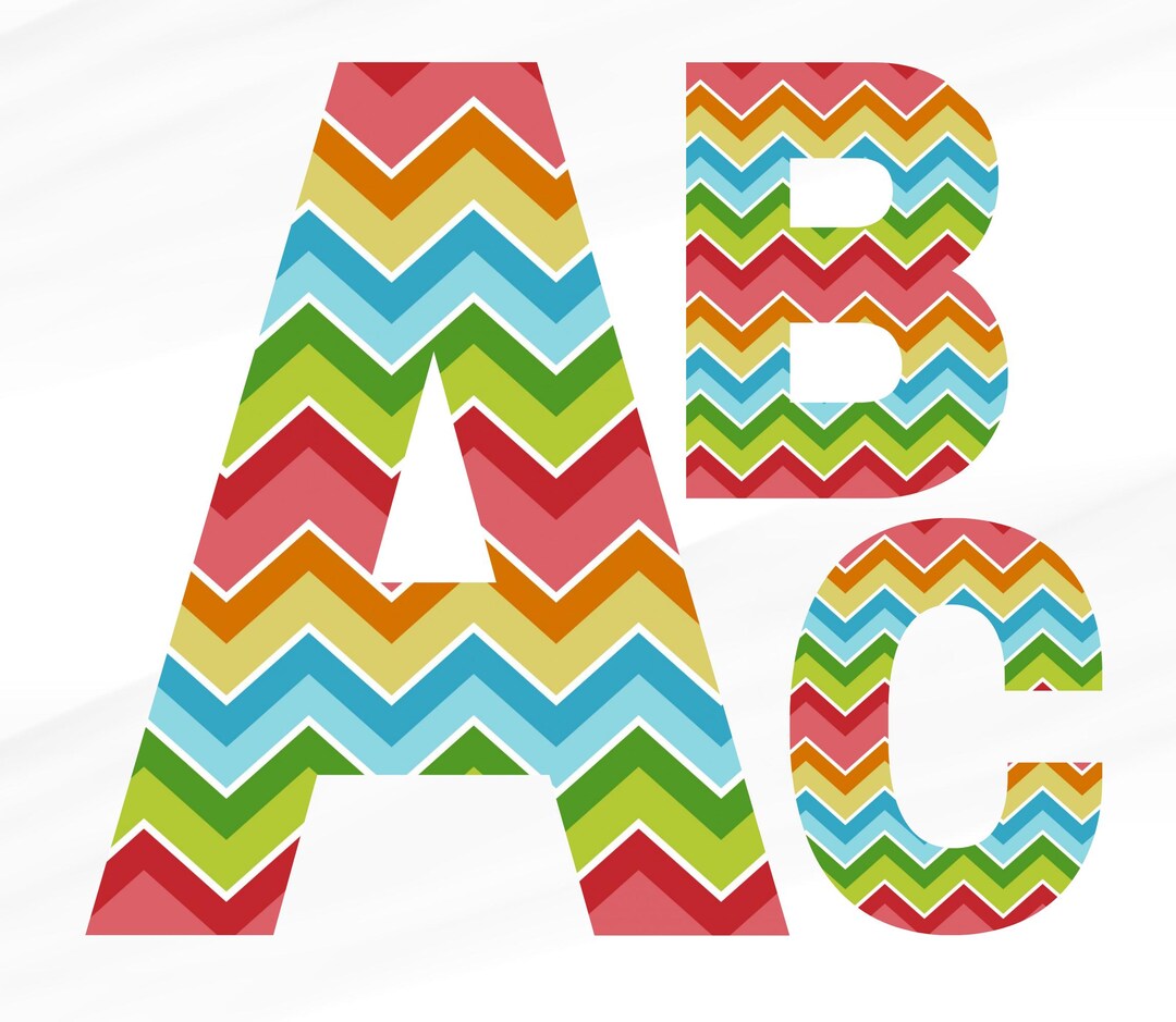 Rainbow Chevron Pattern PNG Alphabet Letters A-Z, Numbers 0-9 Printable ...