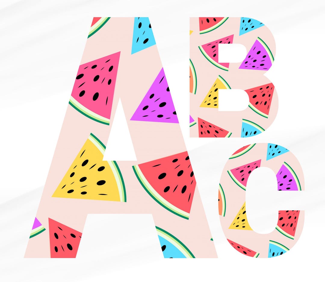 Watermelon Pastel PNG Alphabet Letters A-Z Numbers 0-9 Printable ...