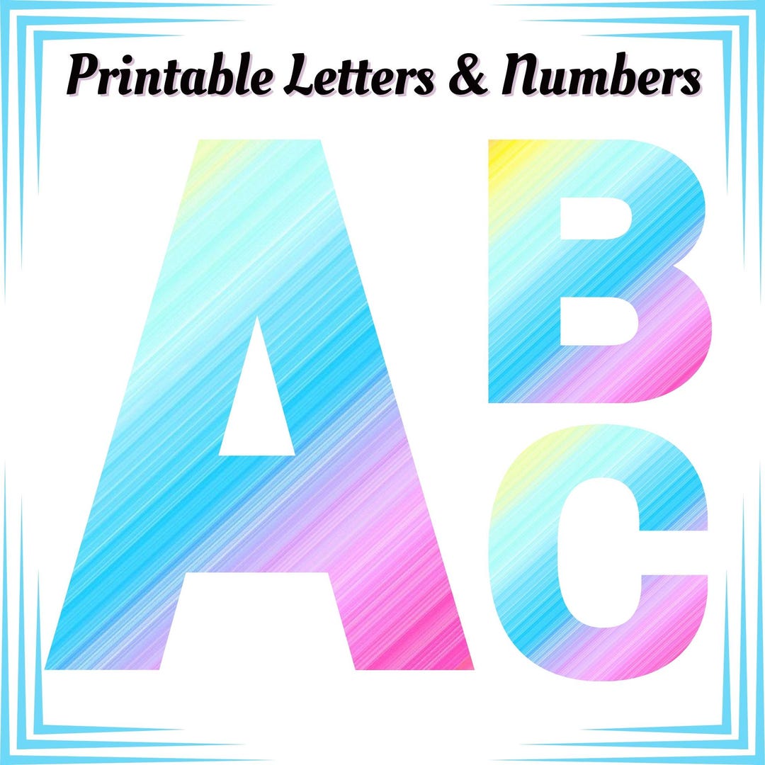 Pastel Rainbow PNG Alphabet Letters A-Z, Numbers 0-9 Printable ...
