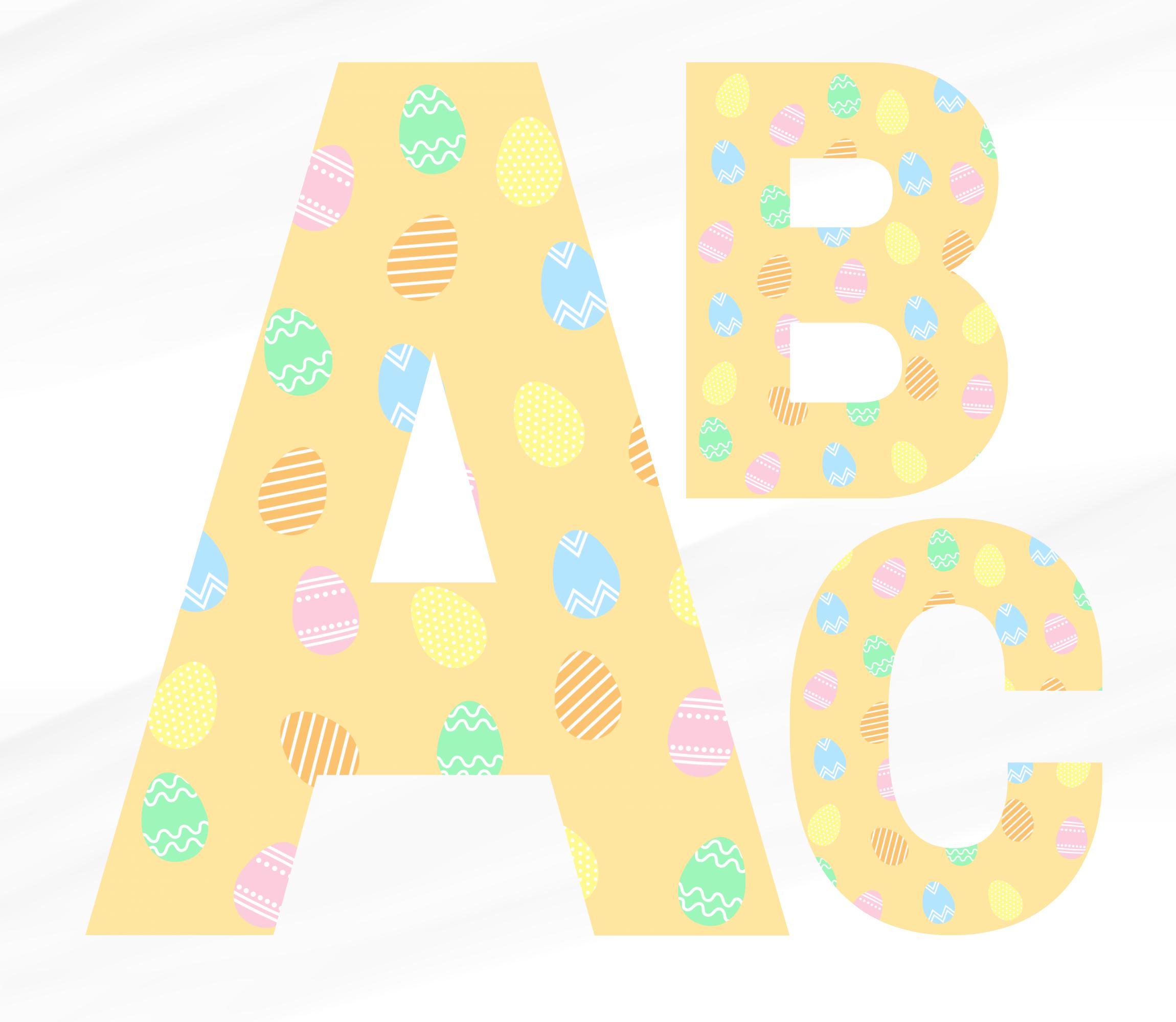 Pastel Easter Eggs Pattern PNG Alphabet Letters A-Z, Numbers 0-9 ...