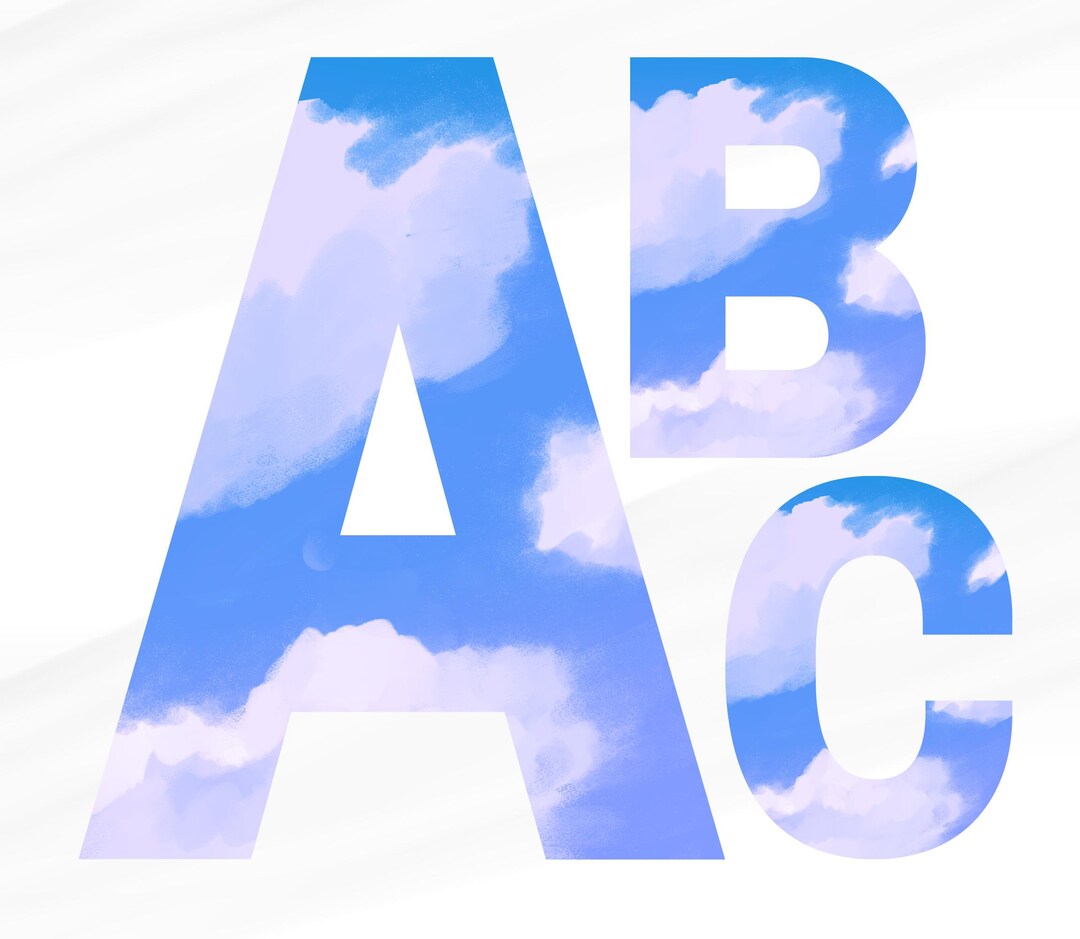 Blue Clouds Paint PNG Alphabet Letters A-Z Numbers 0-9 Printable ...