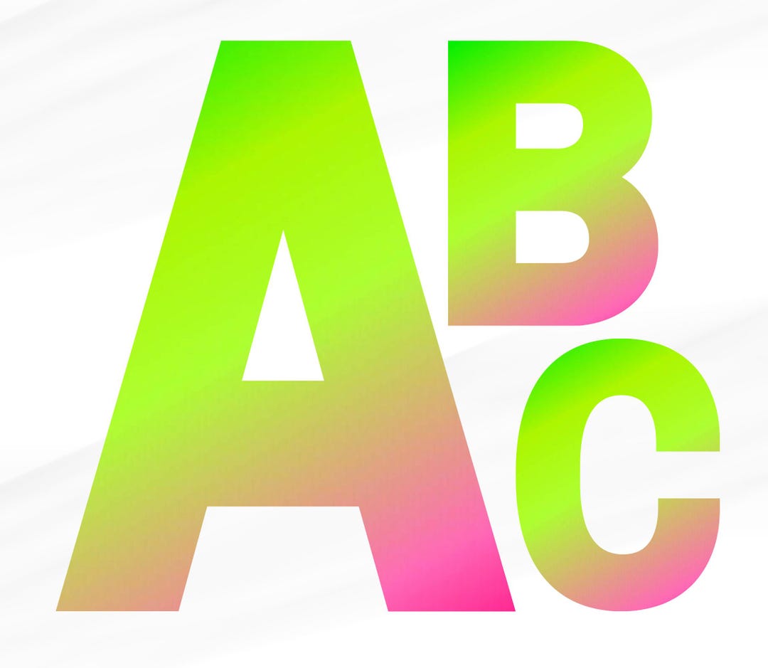 Lemonade Gradient Green Yellow Orange Pink Neon PNG Alphabet Letters A-Z Numbers 0-9 Printable ...