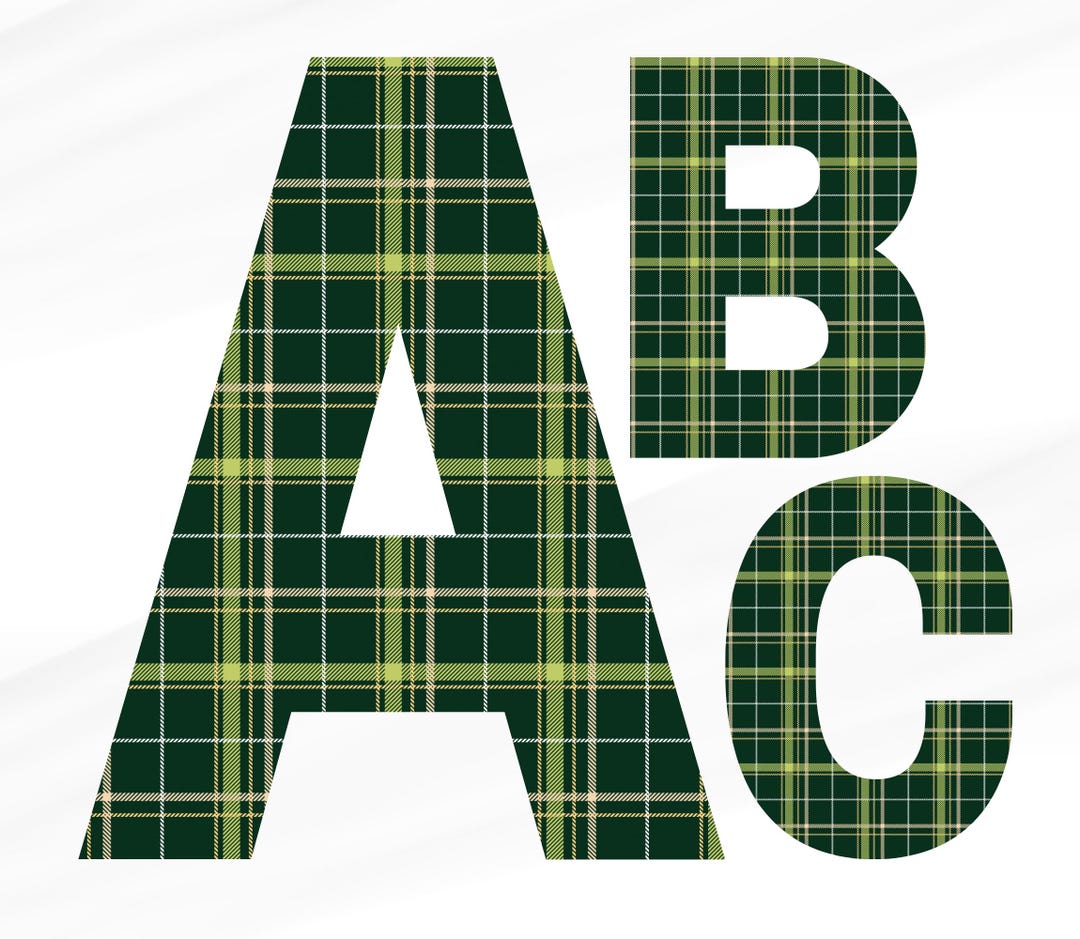 Dark Green Plaid PNG Alphabet Letters A-Z, Numbers 0-9 Printable Resizable Bulletin Board Banner ...