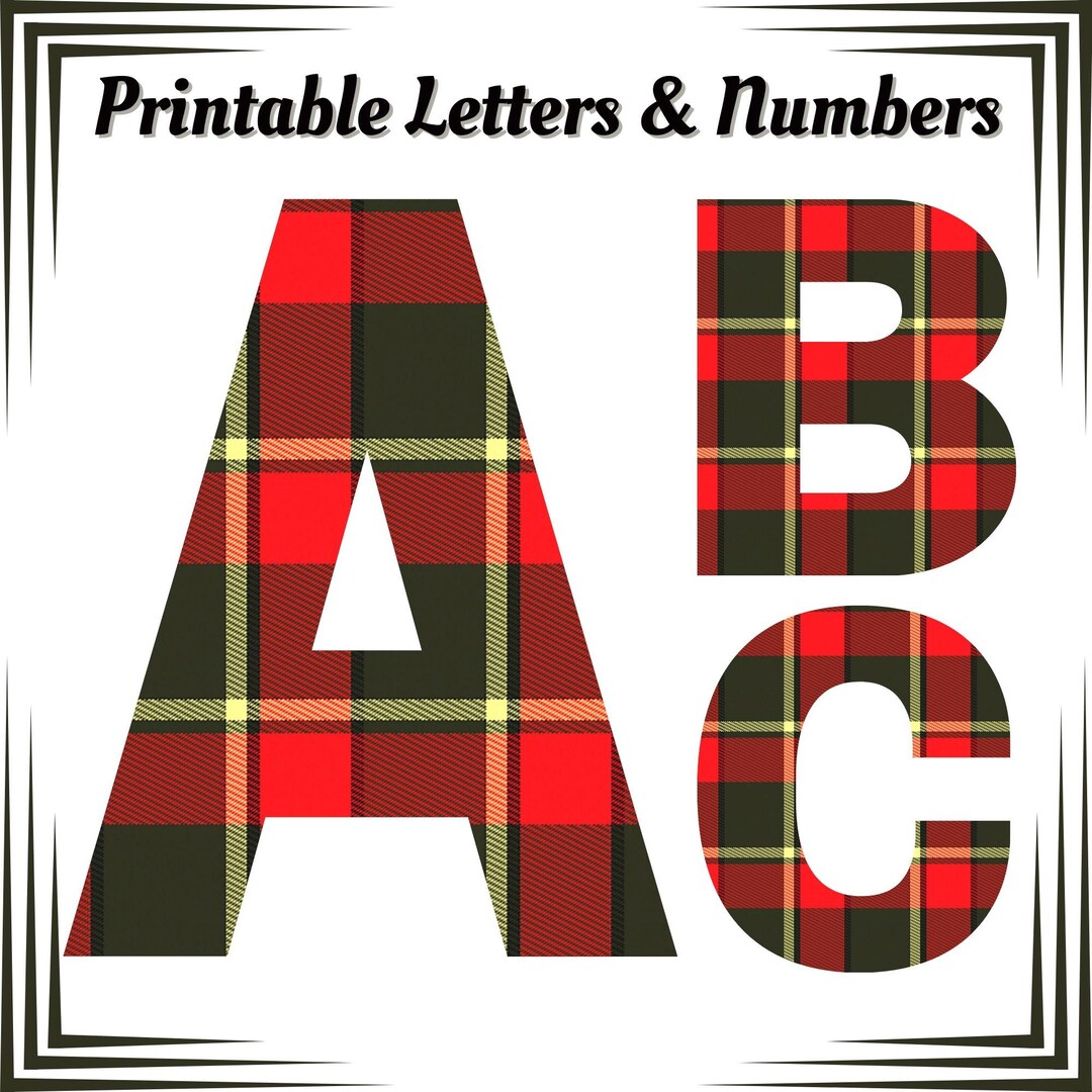 Christmas Plaid PNG Alphabet Letters A-Z, Numbers 0-9 Printable Resizable Bulletin Board ...